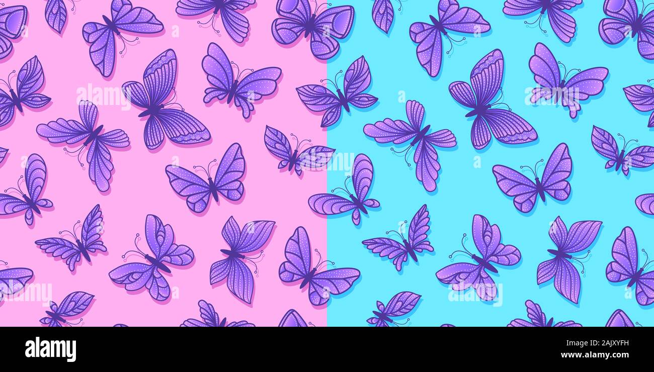 Butterfly set seamless pattern. Butterflies Flying isolated on blue and ...