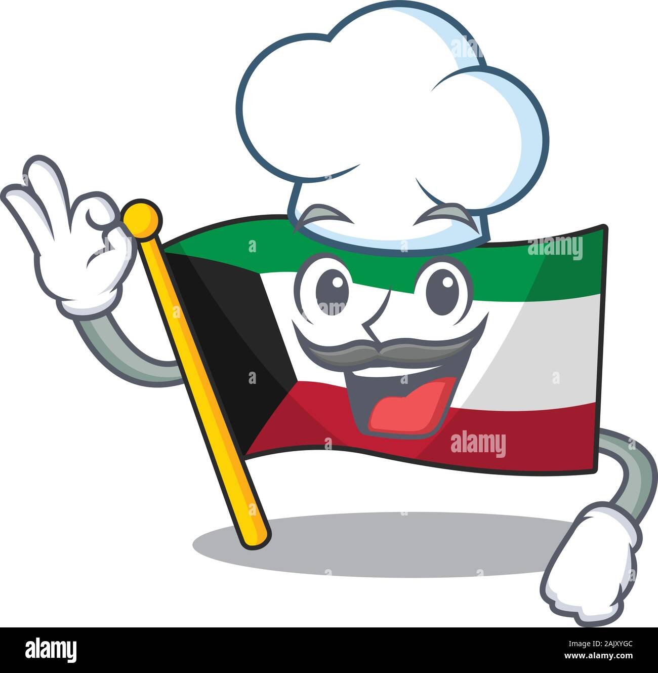 Flag kuwait cartoon character wearing costume of chef and white hat ...