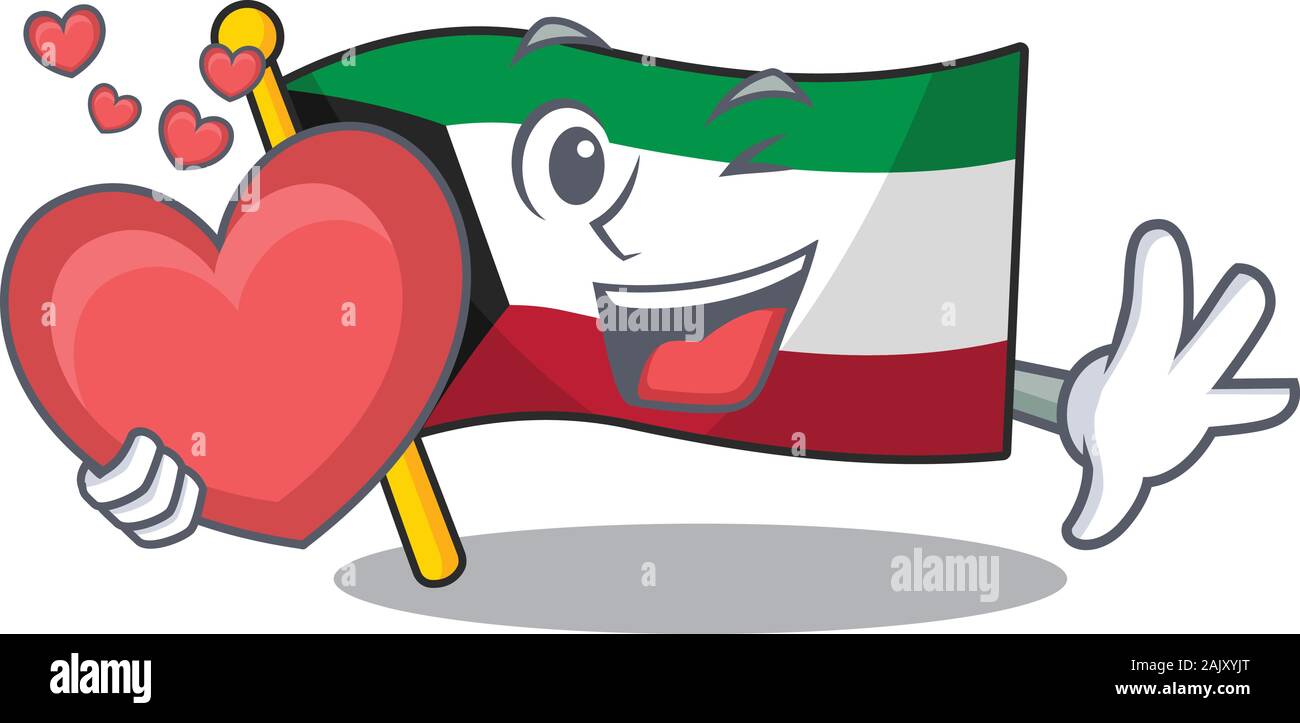 Funny Face flag kuwait cartoon character holding a heart Stock Vector ...