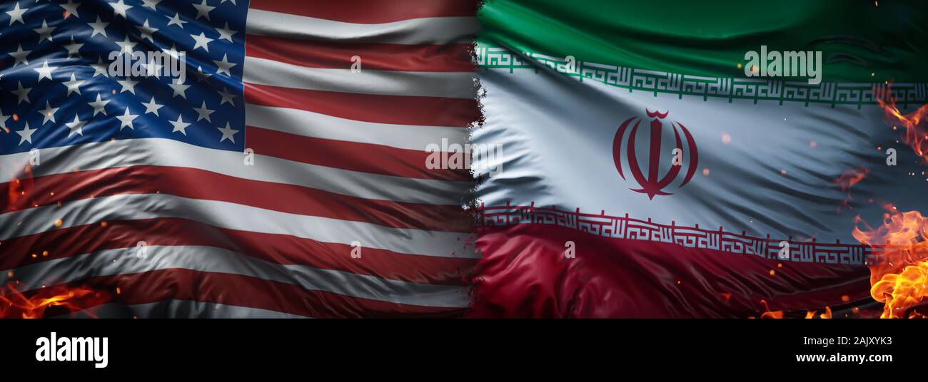 United States of America vs Iran, Iranian flags placed side by side ...
