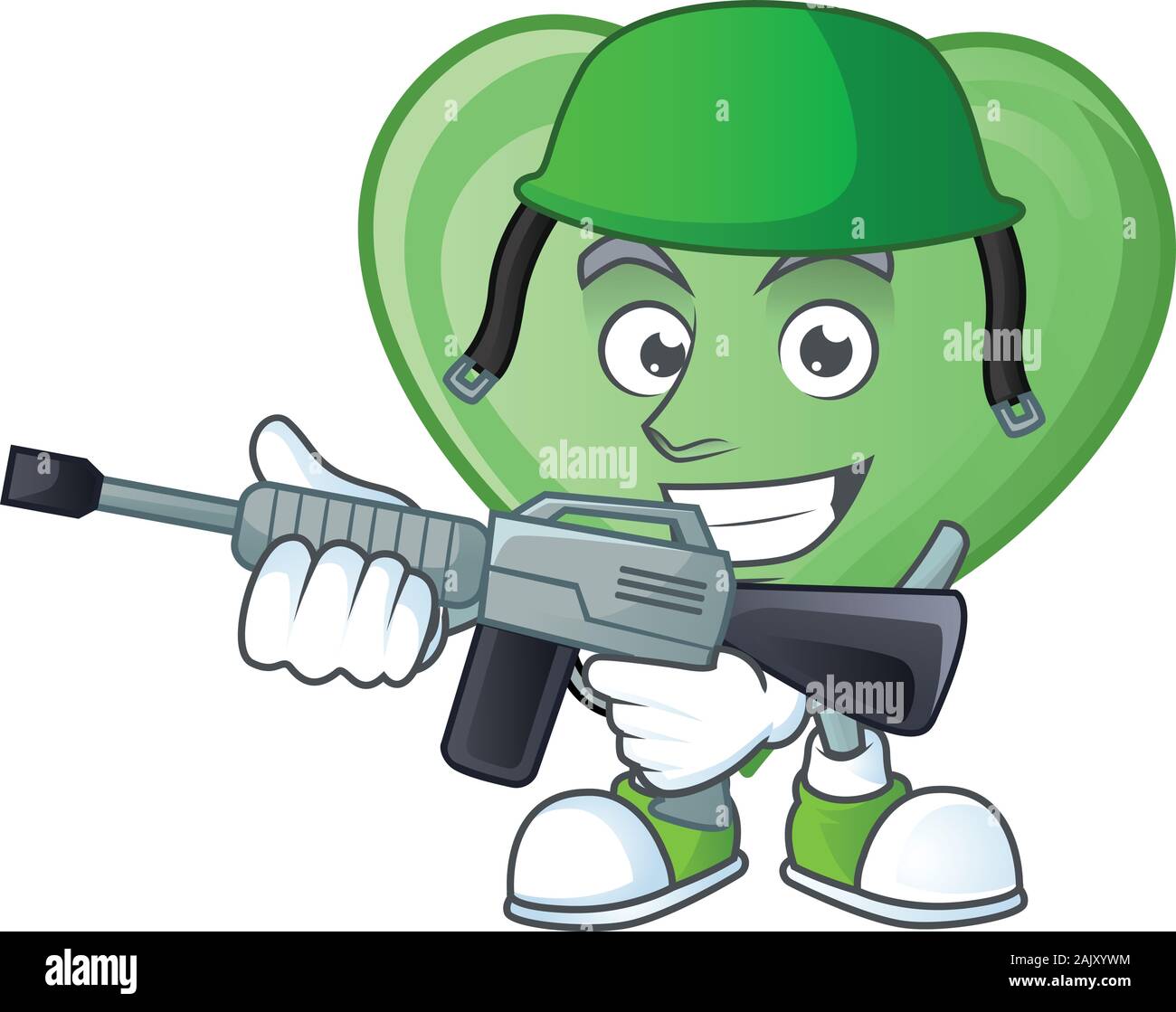 Green love carton character in an Army uniform with machine gun Stock ...