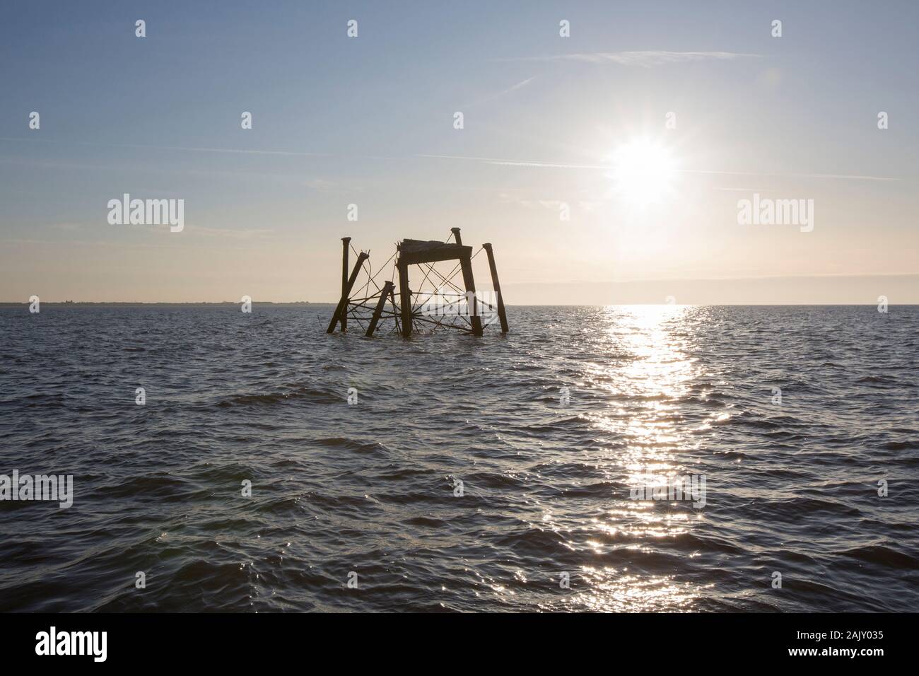 The ruined remains of the Wyre Light that was completed in 1840. It ...