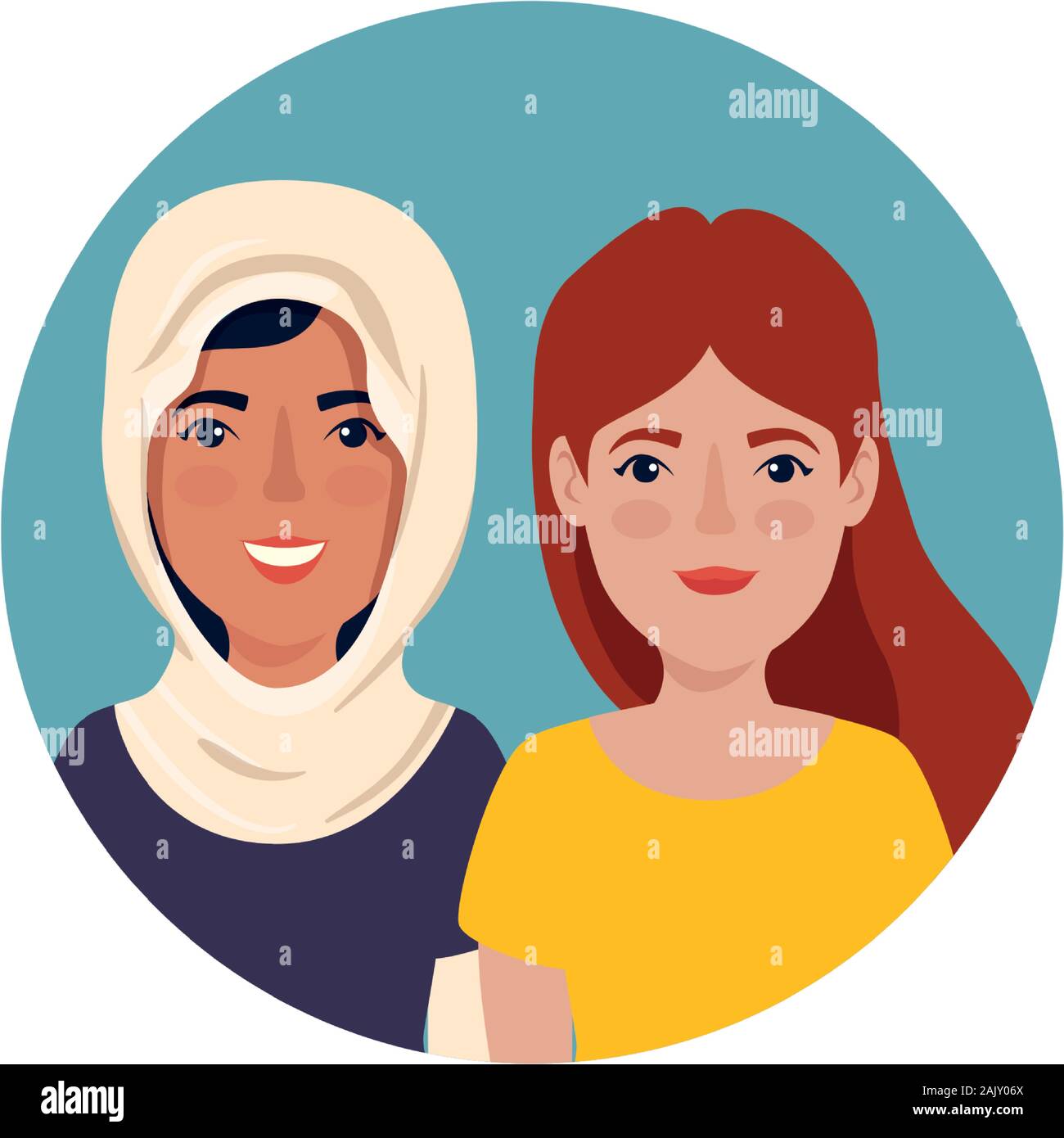 group of beautiful women in frame circular avatar character Stock ...