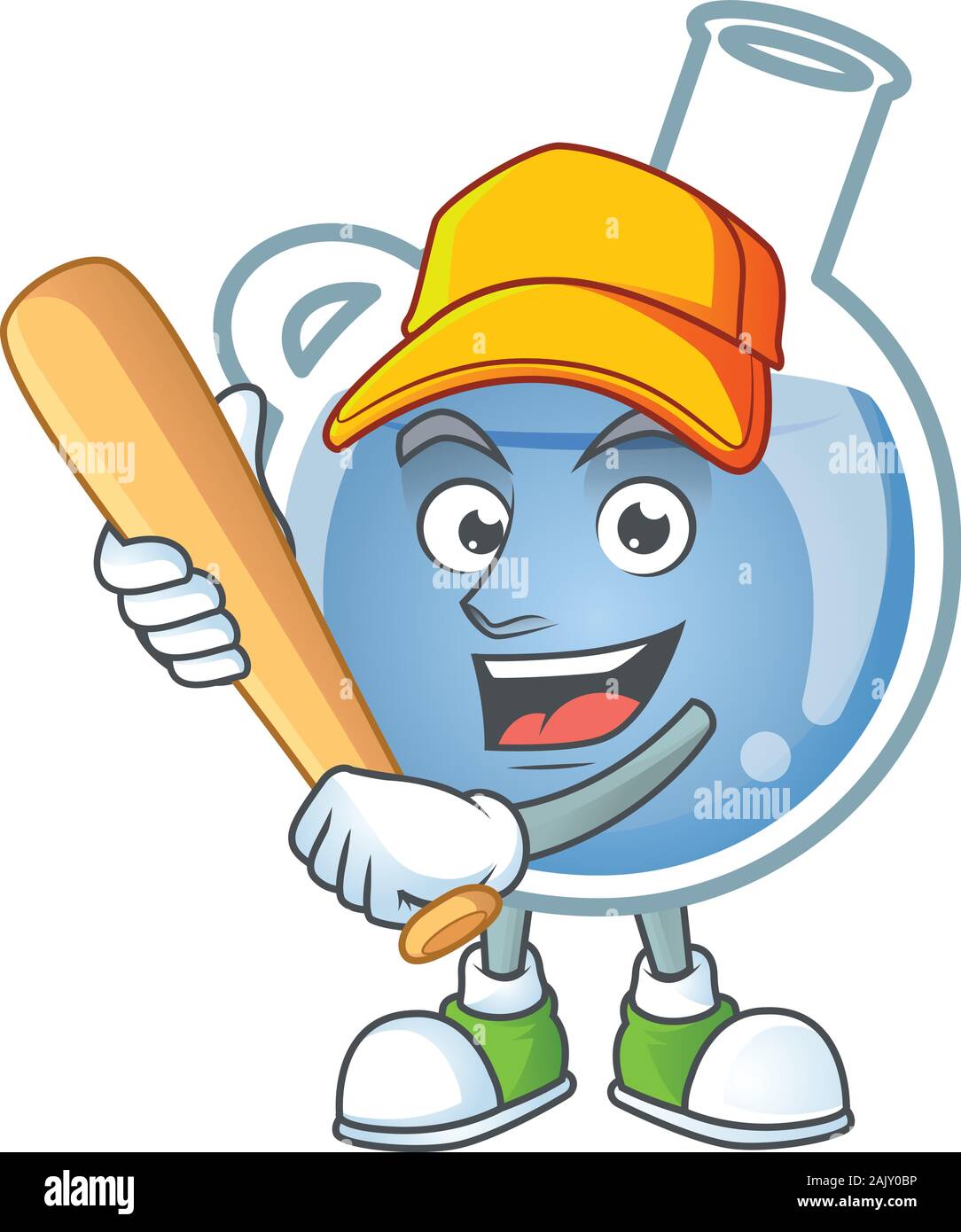 Sporty smiling blue potion cartoon mascot with baseball Stock Vector ...