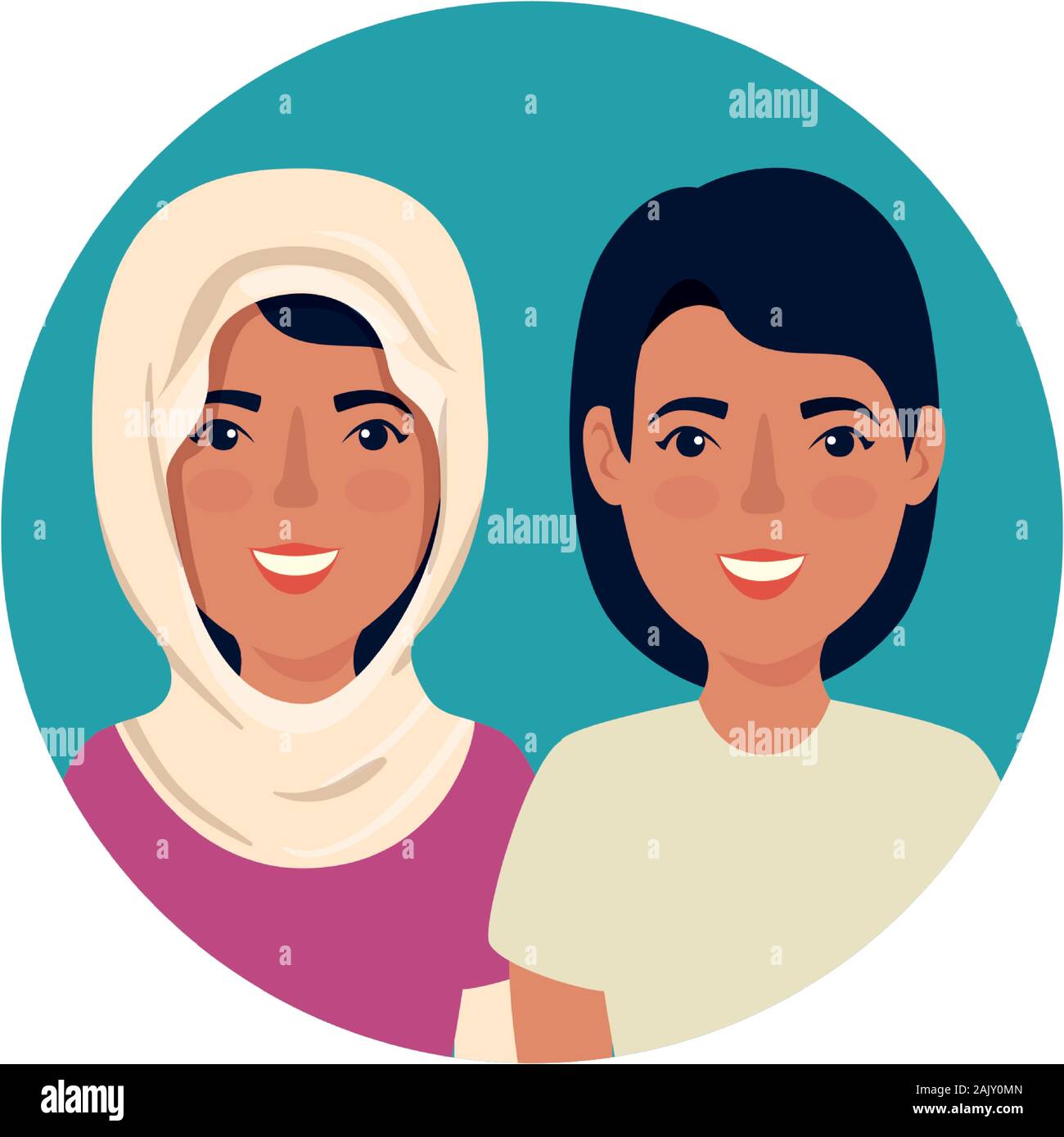 group of beautiful women in frame circular avatar character Stock ...