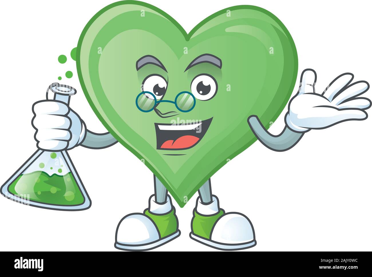 Smart Professor green love cartoon character with glass tube Stock ...
