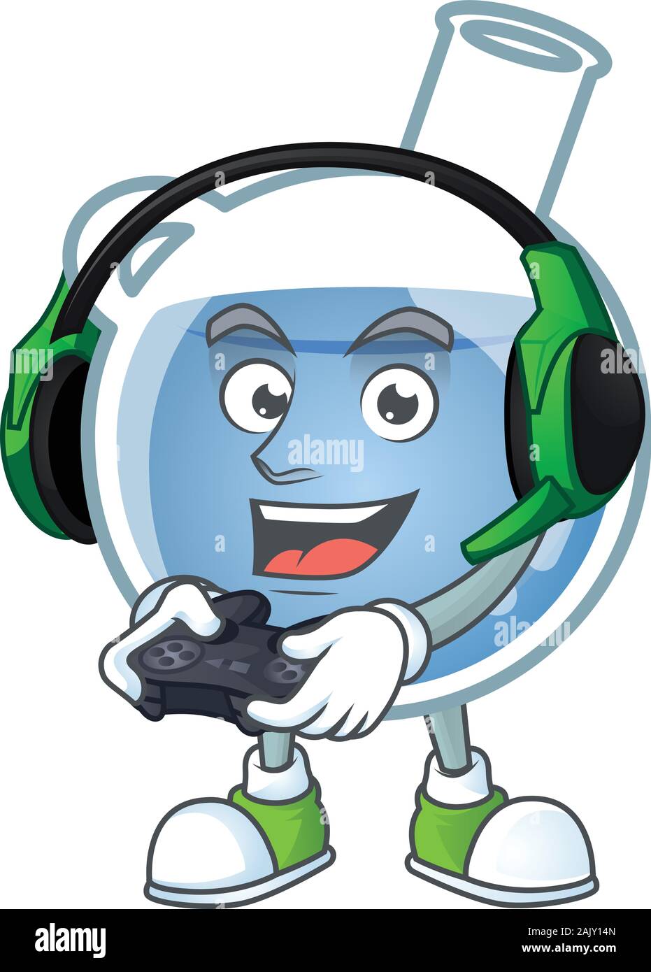 Cool blue potion cartoon mascot with headphone and controller Stock ...