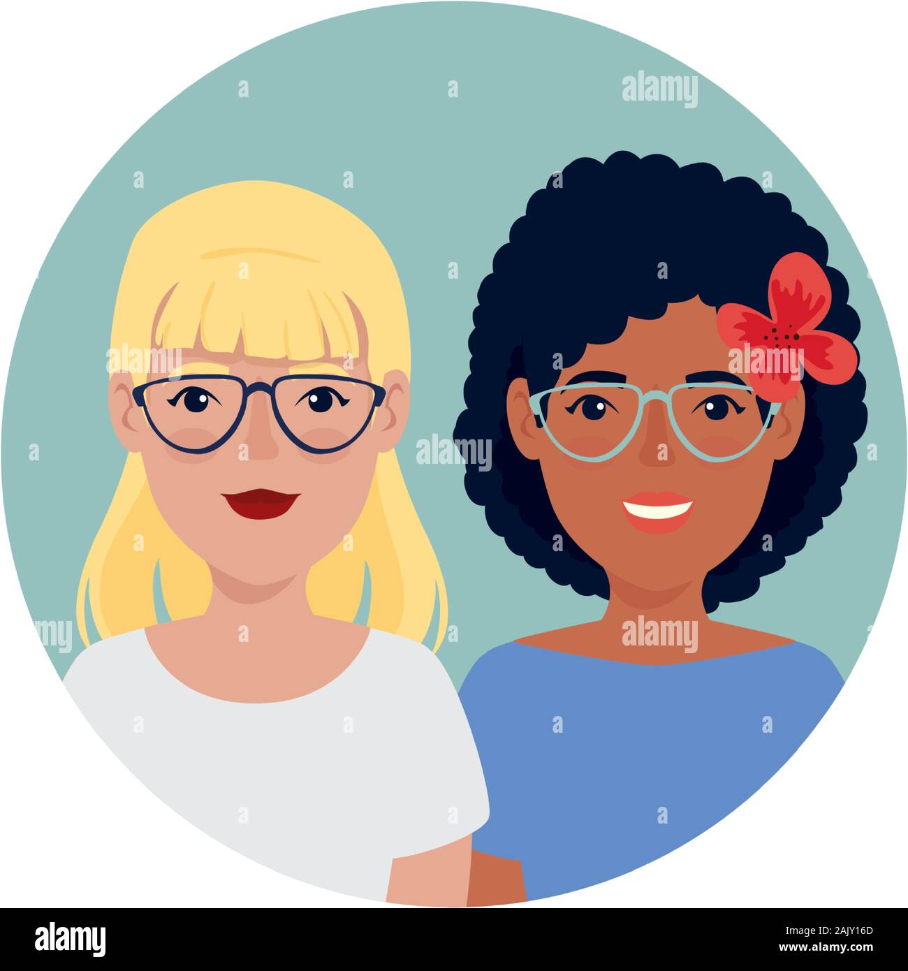 group of beautiful women in frame circular avatar character icon Stock ...