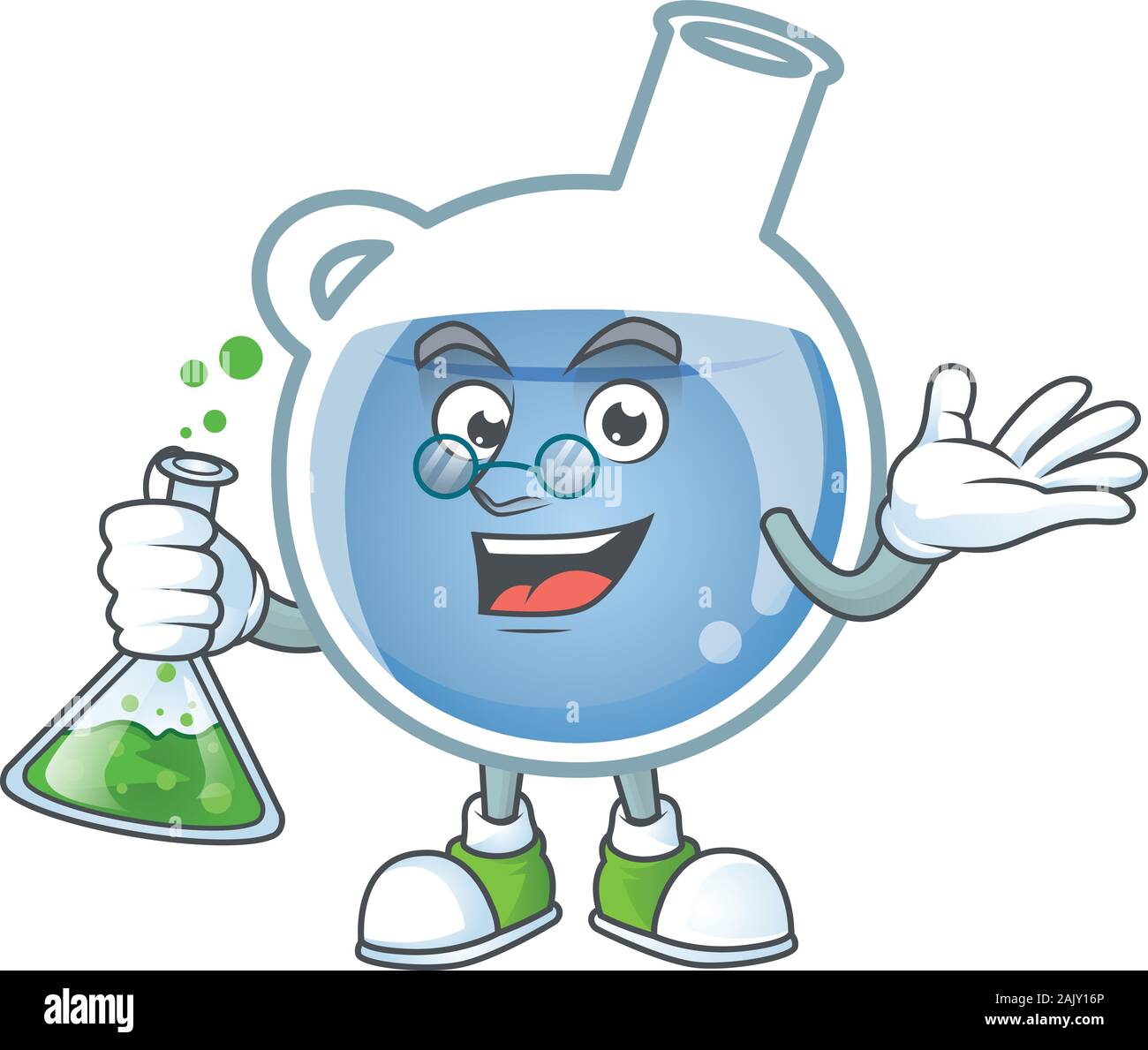 Smart Professor blue potion cartoon character with glass tube Stock ...