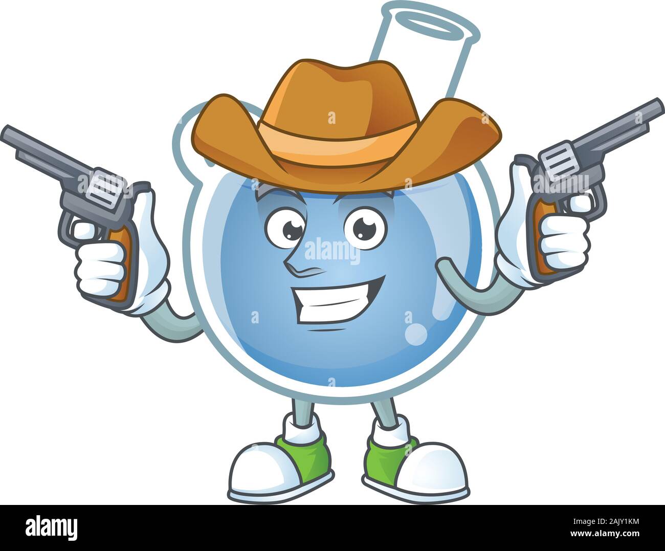 Confident blue potion Cowboy cartoon character holding guns Stock ...