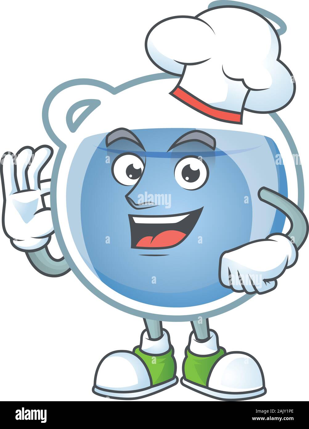 Blue potion cartoon character wearing costume of chef and white hat ...