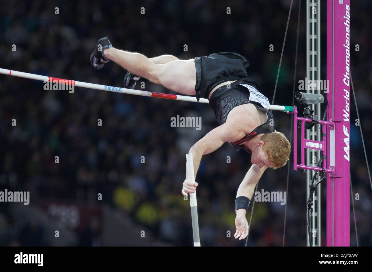 Shawnacy Barber (Canada) during the Final Pole Vault Men of the IAAF ...