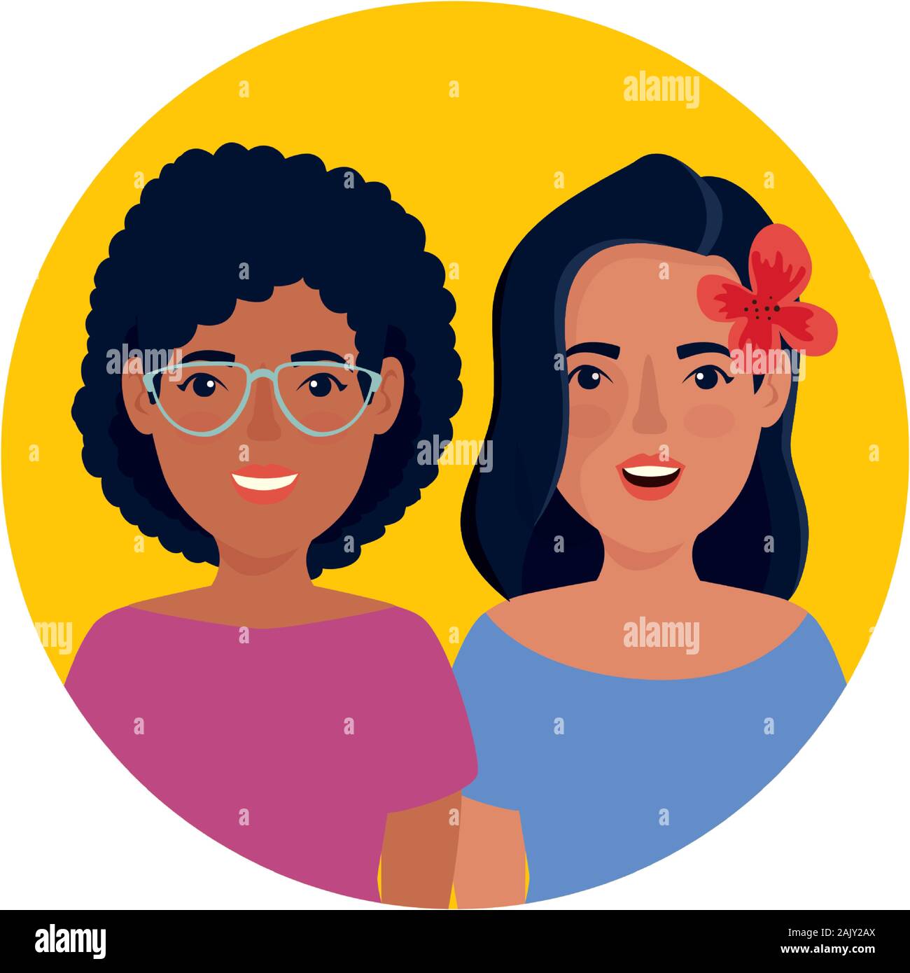 group of beautiful women in frame circular avatar character icon Stock ...