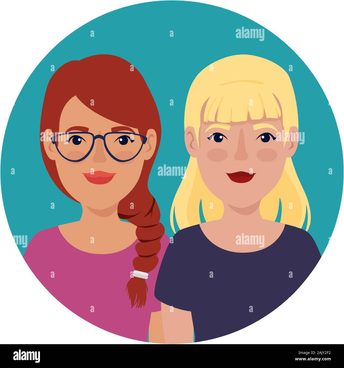 group of beautiful women in frame circular avatar character Stock ...