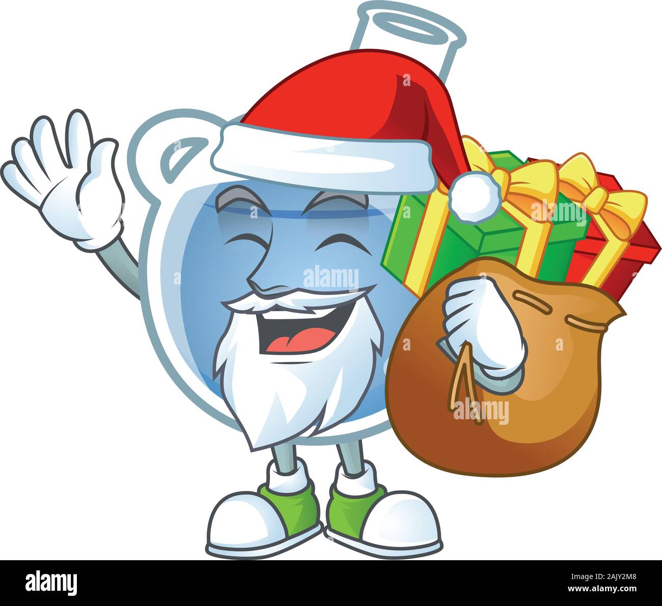 Santa blue potion Cartoon character design having box of gift Stock ...
