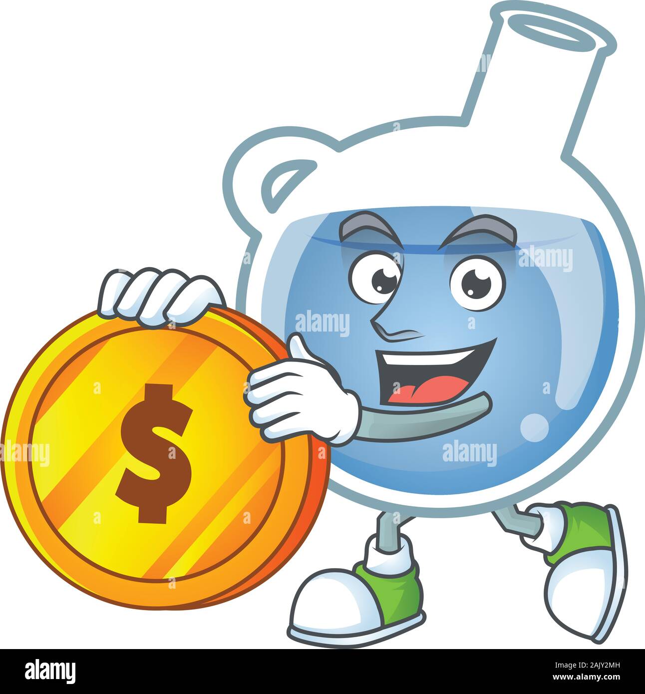 Rich blue potion mascot cartoon design style with gold coin Stock ...