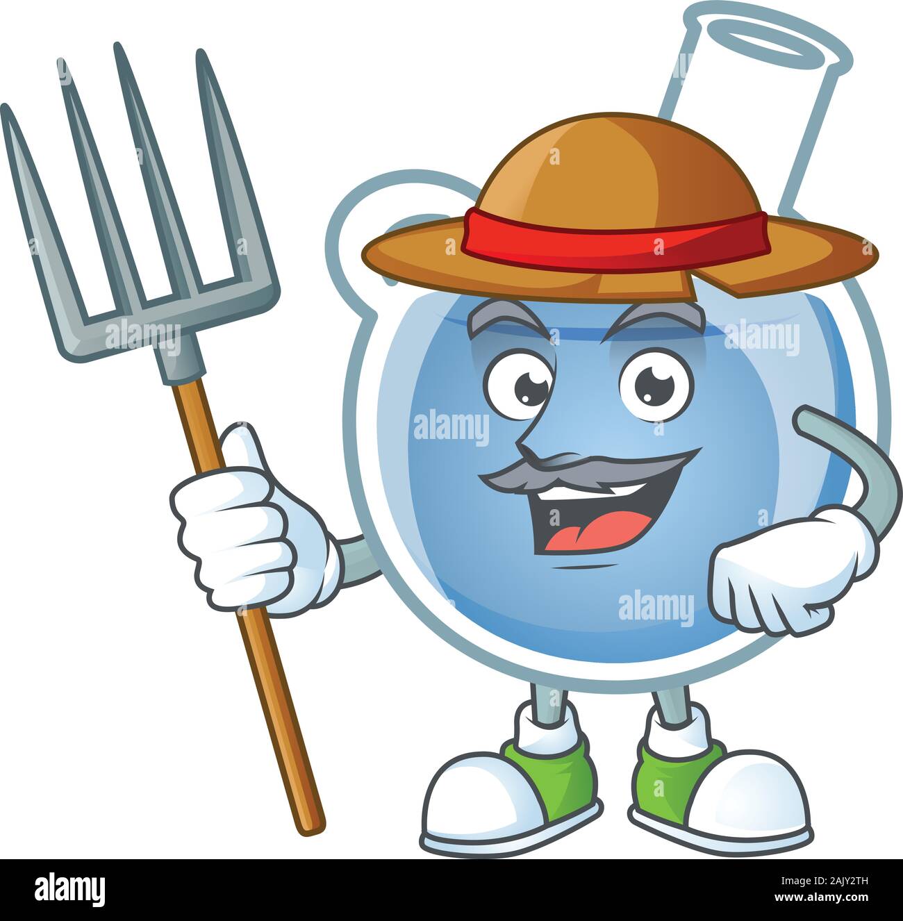 Cute Farmer blue potion cartoon mascot with hat and tools Stock Vector ...