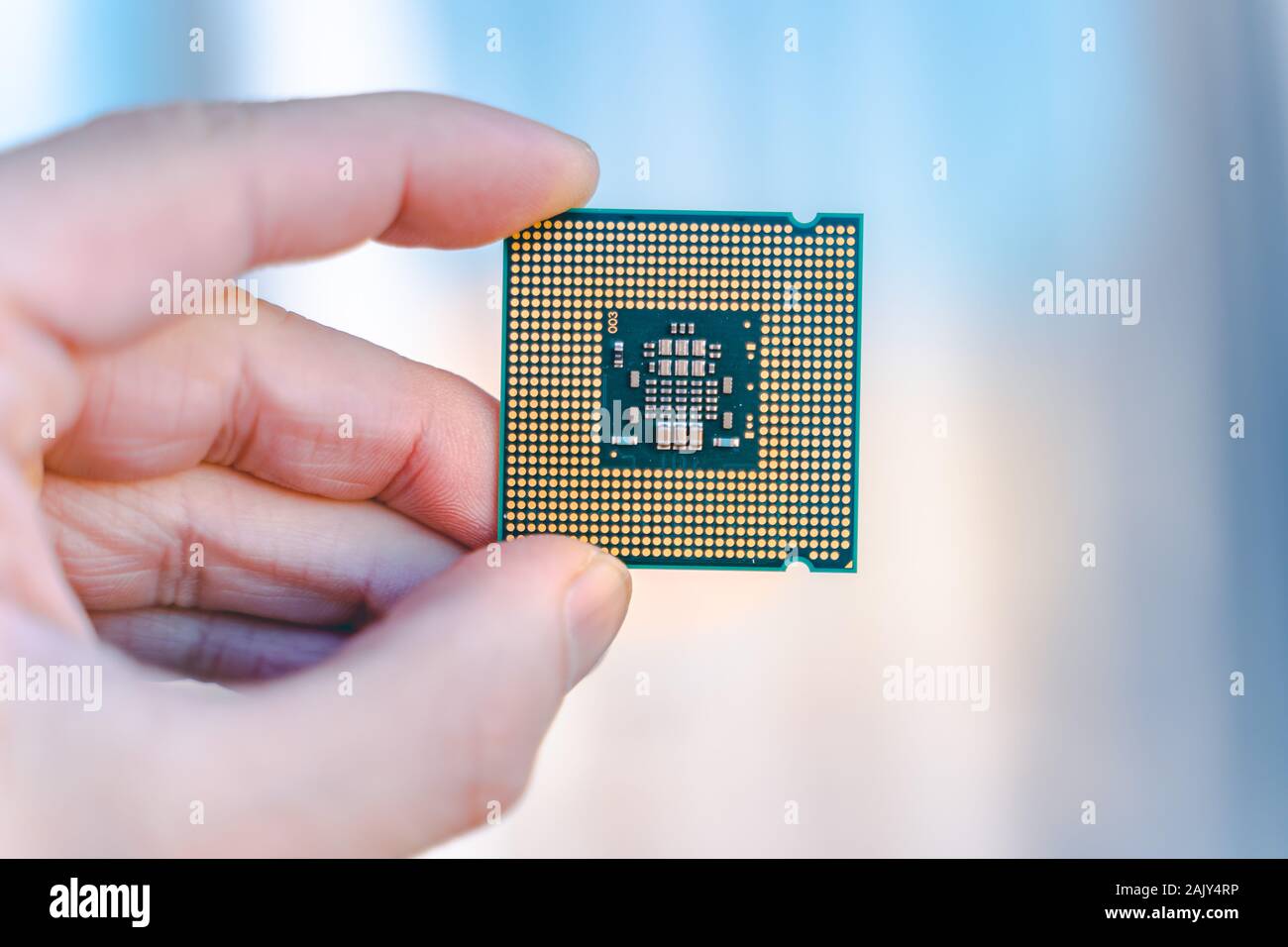 Hand holding CPU. desktop CPU, processoor. Informatic chip, PC ...