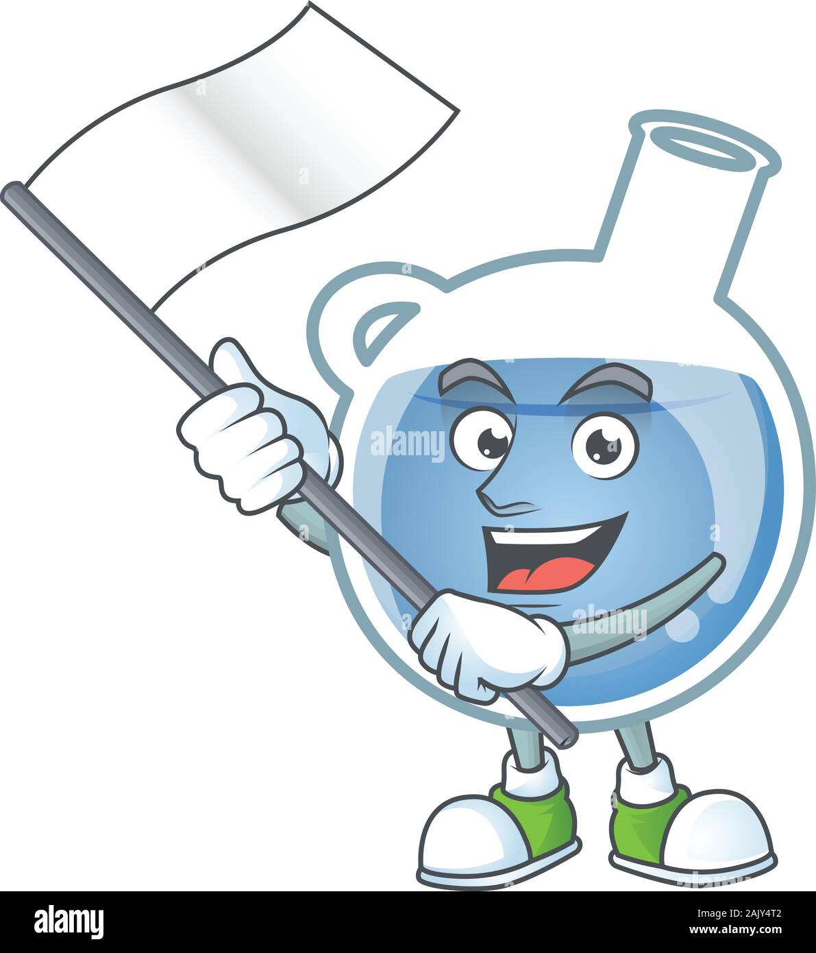 Funny blue potion cartoon character style holding a standing flag Stock ...