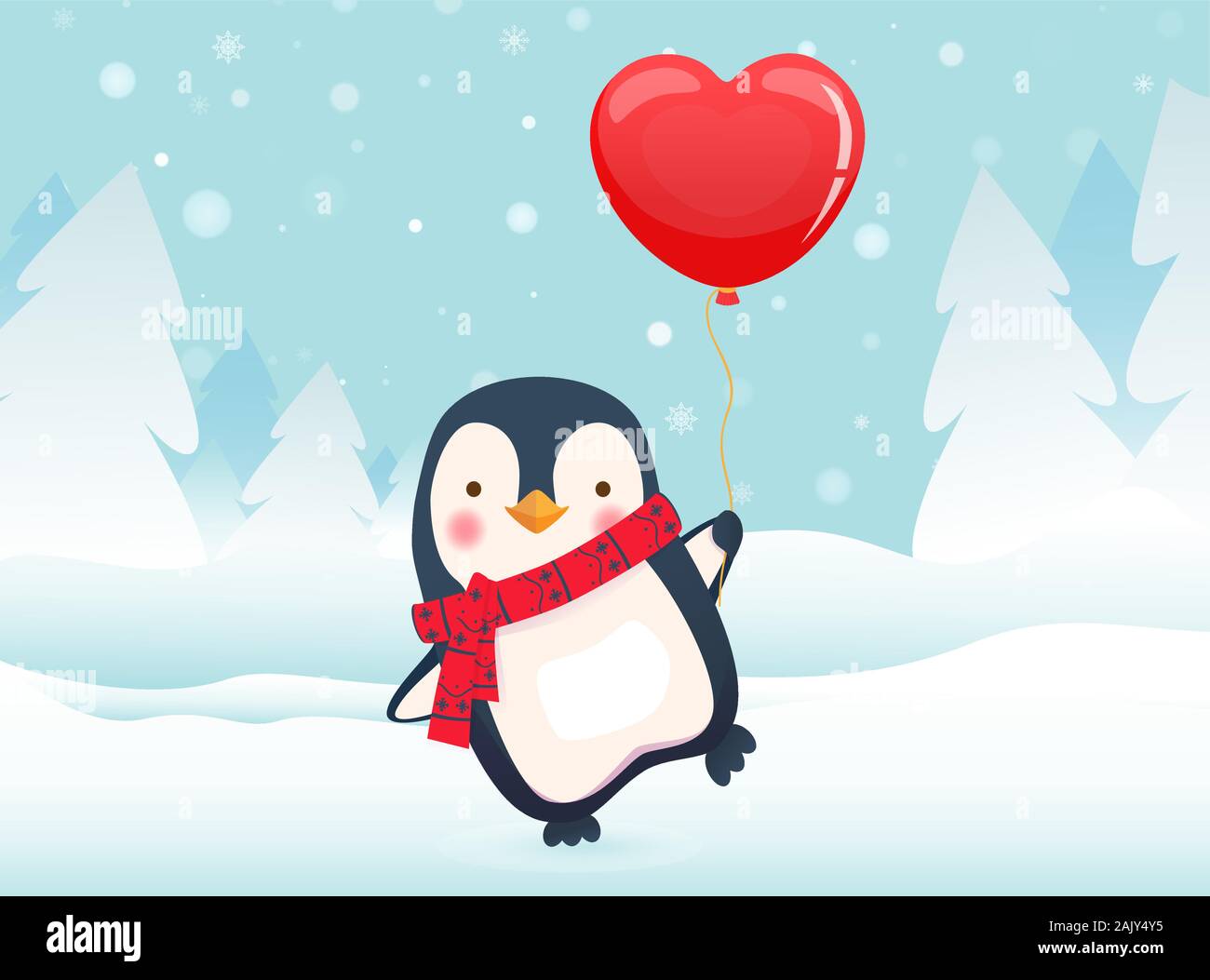 Cute penguin holding red heart balloon. Cute animal vector illustration ...