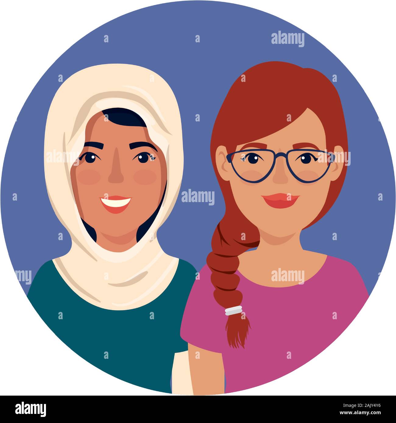 group of beautiful women in frame circular avatar character Stock ...