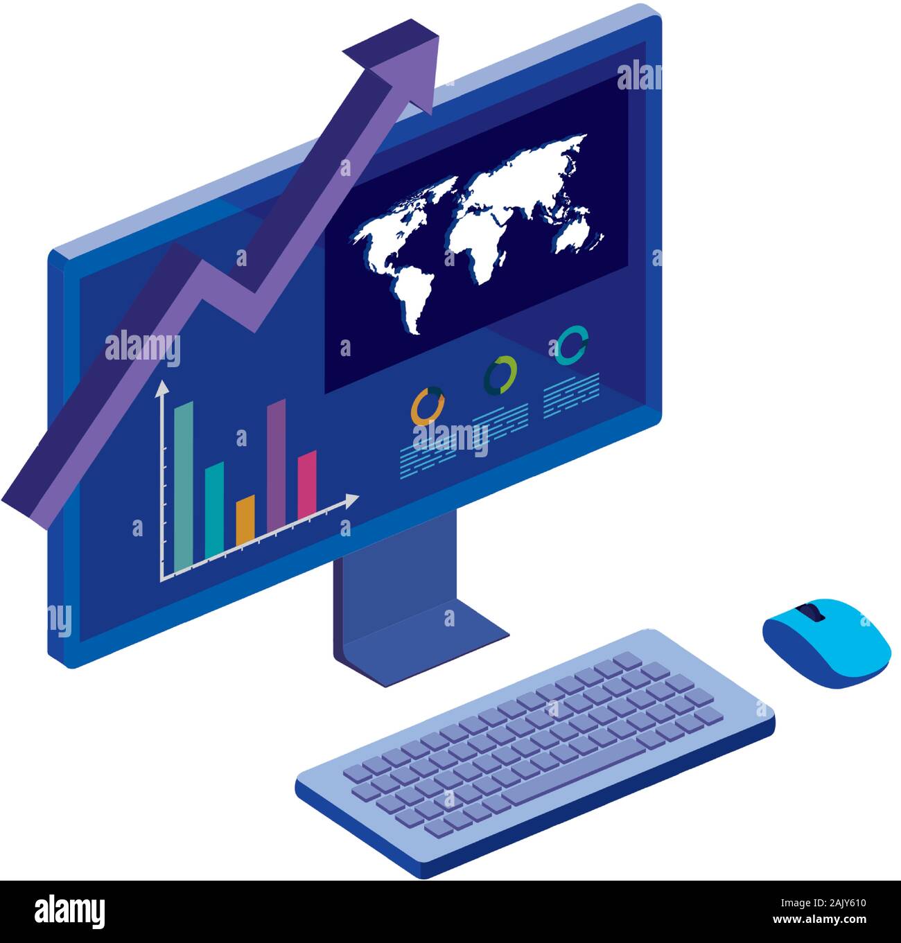 computer desktop with statistic graph and map Stock Vector Image & Art ...