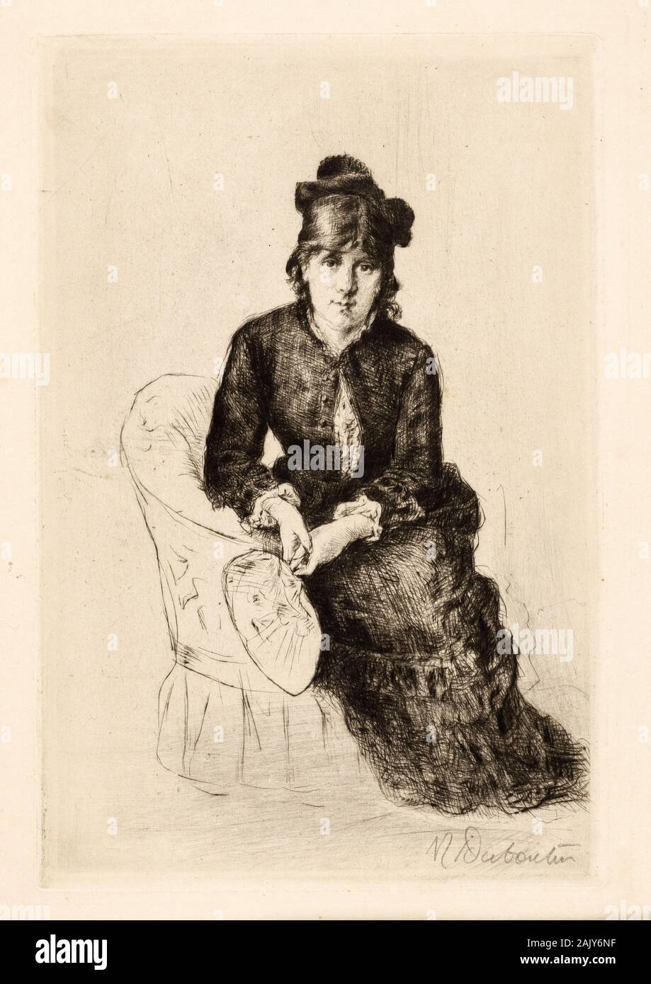 Mademoiselle Berthe Morisot, portrait drawing in drypoint by Marcellin ...