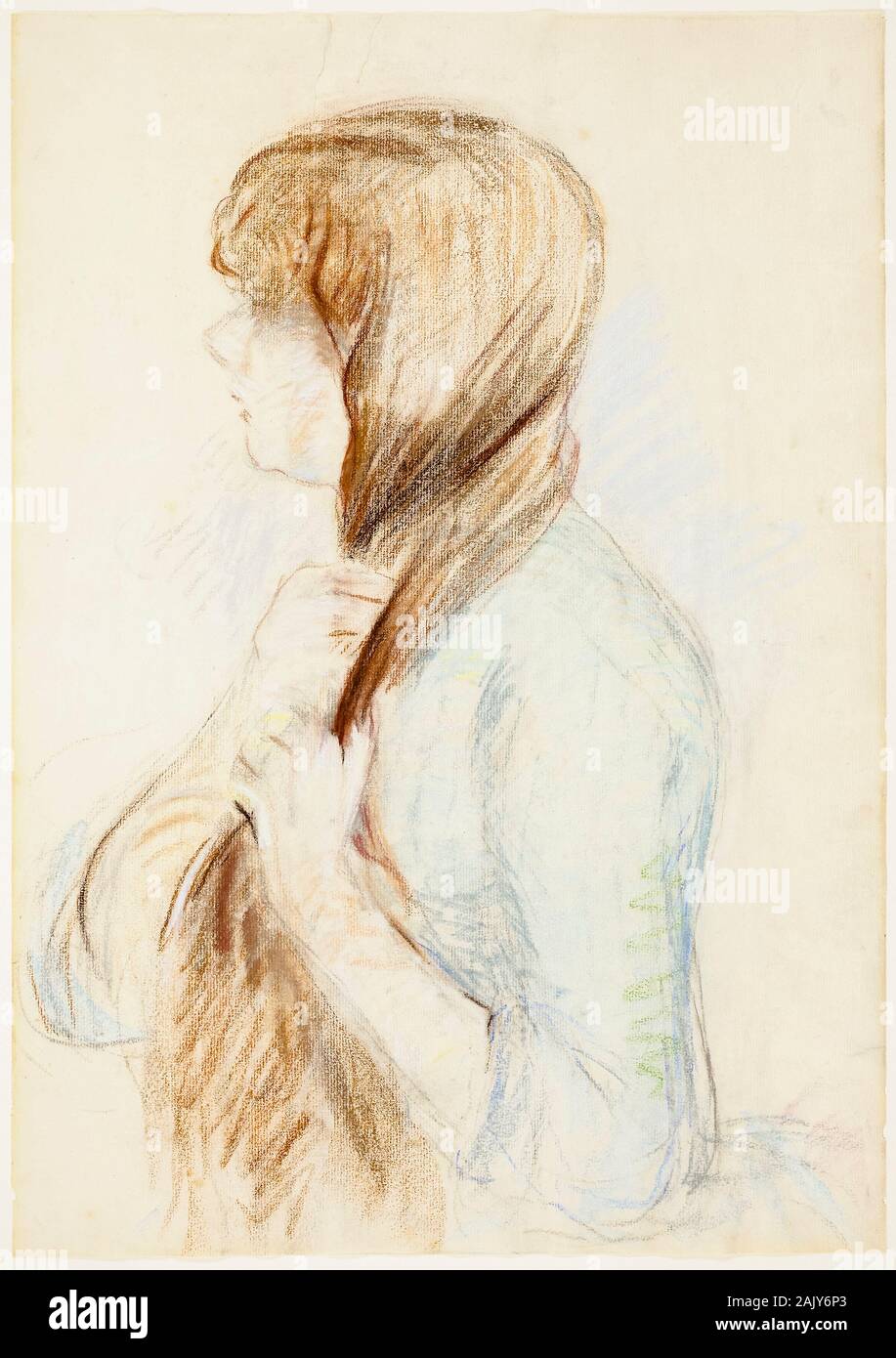 Berthe Morisot, Girl Plaiting her Hair, (La Natte), drawing, 1894 Stock ...