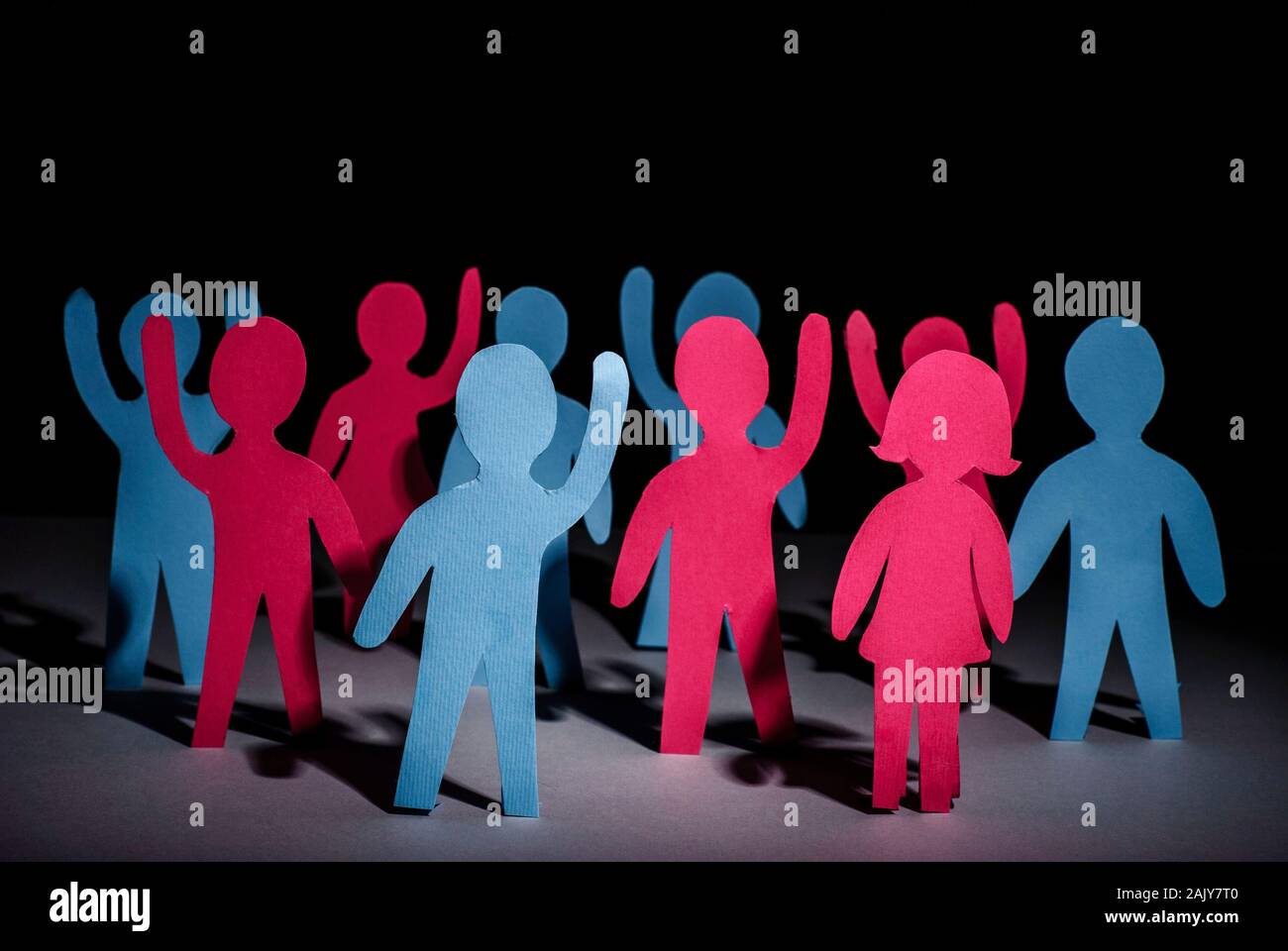 concept of people strike and protest. Paper multi-colored little men ...