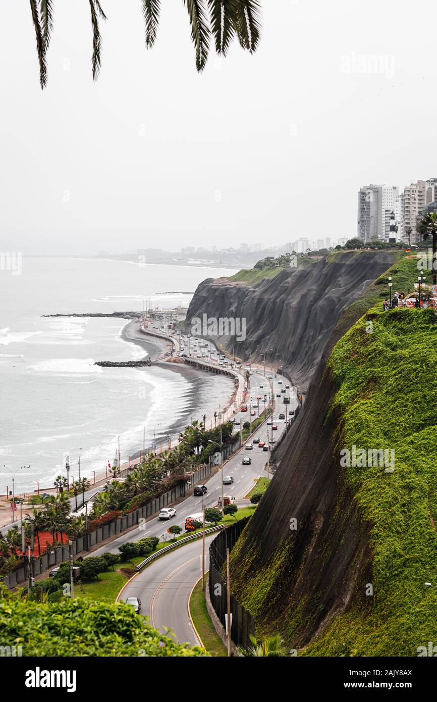 View of the coastal promenade of Lima in the dsitrict of Miraflores ...