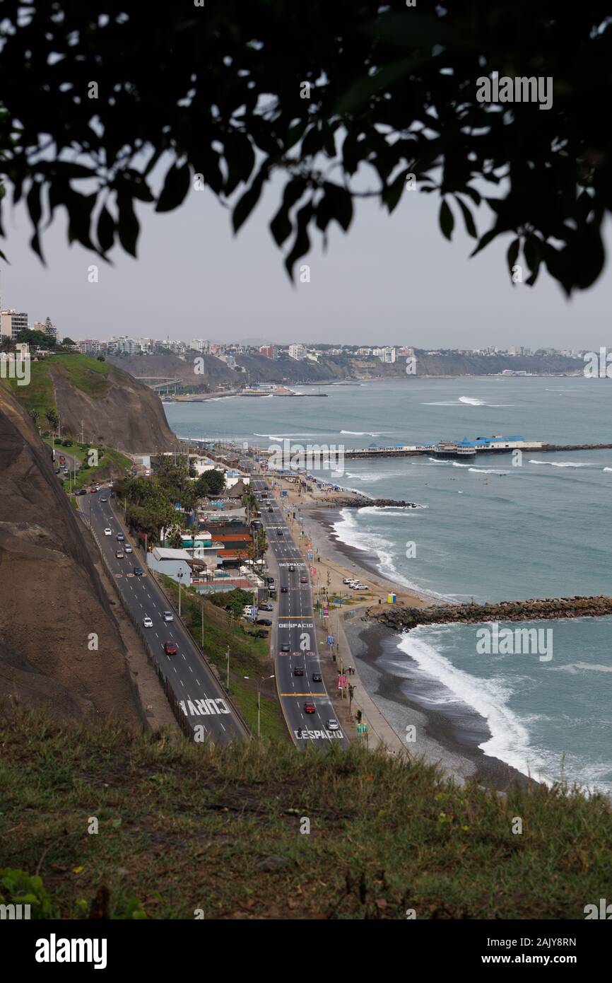 View of the coastal promenade of Lima in the dsitrict of Miraflores ...
