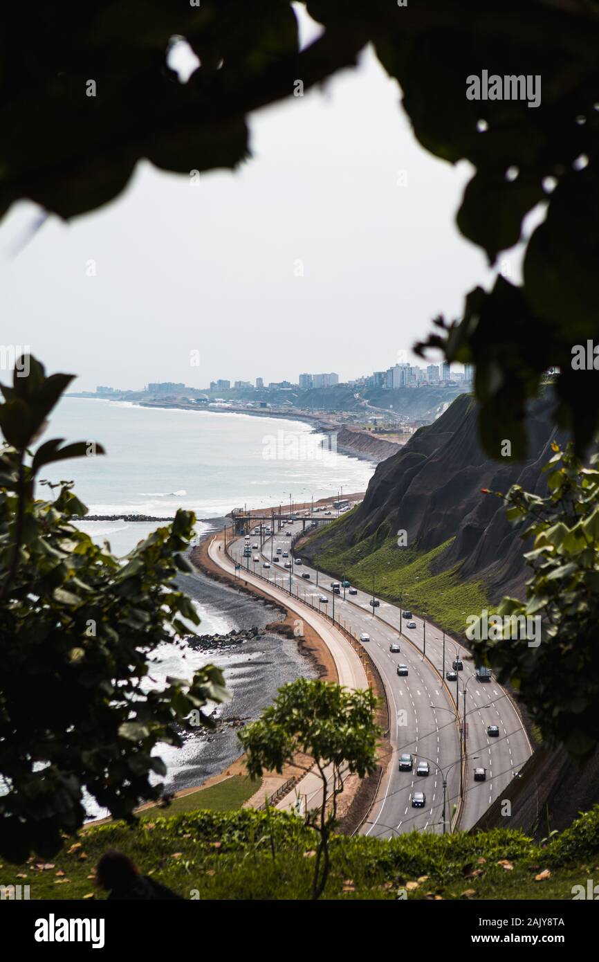 View of the coastal promenade of Lima in the dsitrict of Miraflores ...