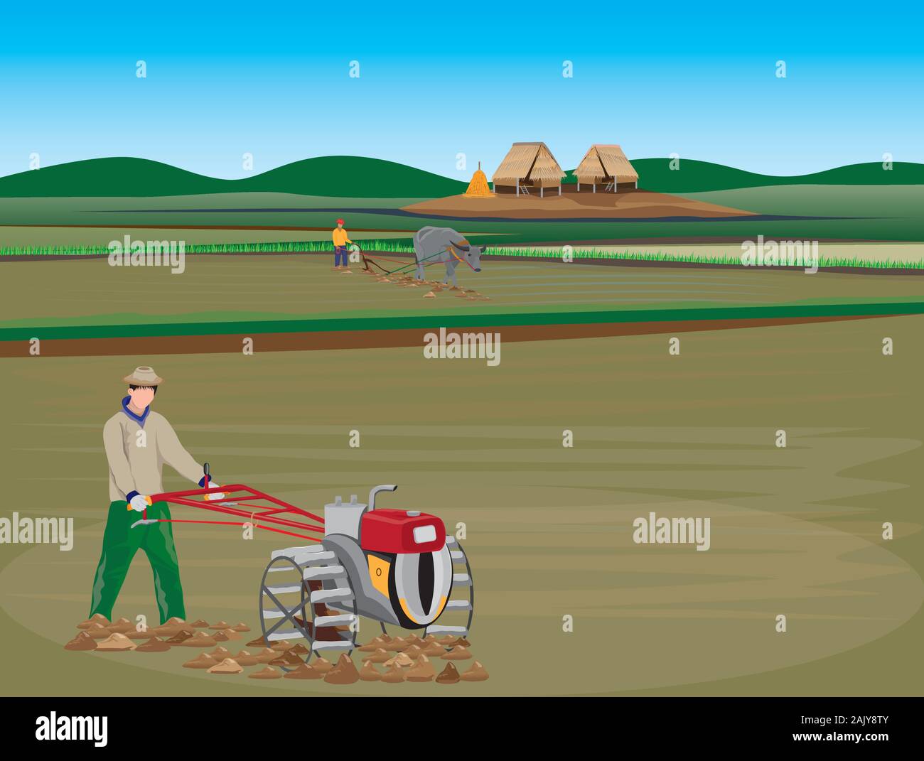 farmer plow in paddy field vector design Stock Vector Image & Art - Alamy