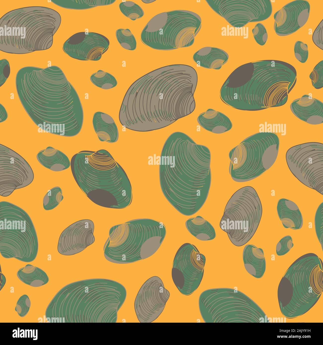 green clam shells on a yellow sand seamless vector pattern Stock Vector ...