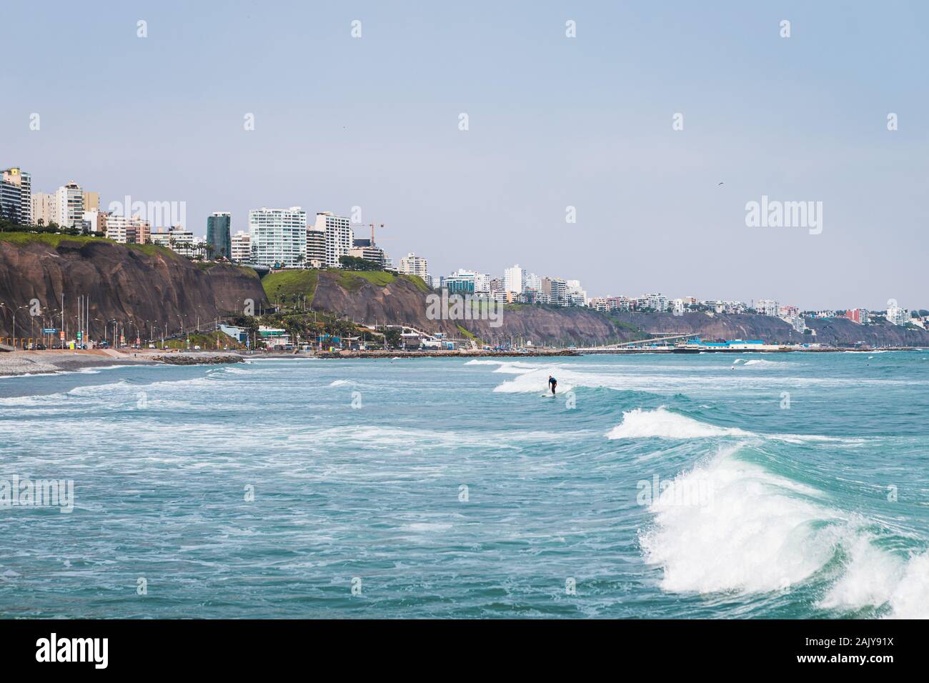 View of the coastal promenade of Lima in the dsitrict of Miraflores ...
