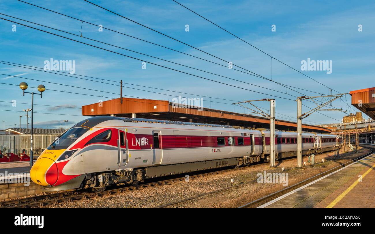 YORK ENGLAND RAILWAY STATION AZUMA LNER LOCOMOTIVE OR TRAIN AND ...