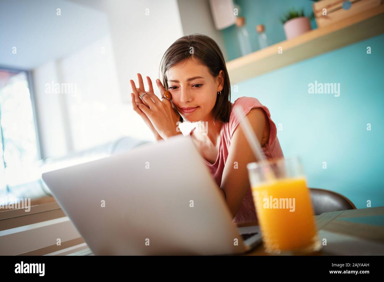 Woman Laptop Working Student Freelancer Planning Thinking Concept Stock ...