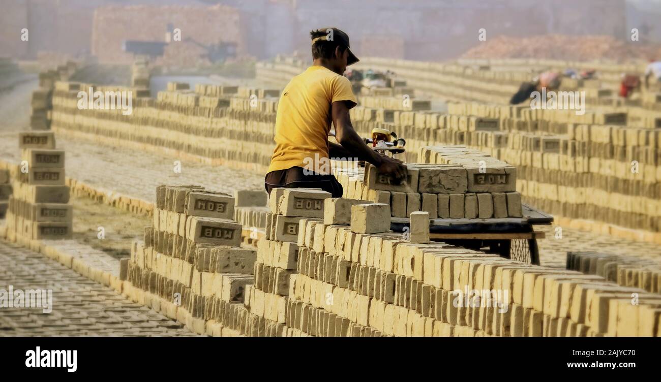 Heap of raw bricks.Raw bricks are ready for final process.Brick factory ...