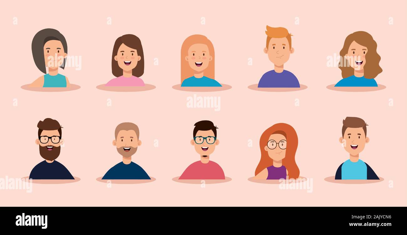group of young people avatar characters Stock Vector Image & Art - Alamy