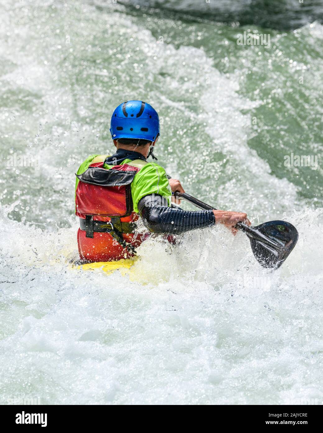 Kayaking on an artificial wild water channel Stock Photo - Alamy