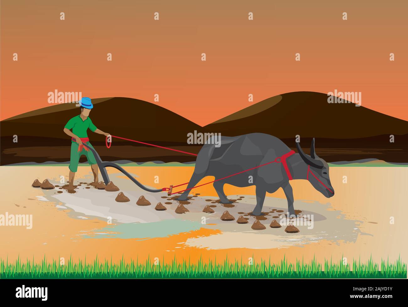 farmer plow in paddy field vector design Stock Vector Image & Art - Alamy