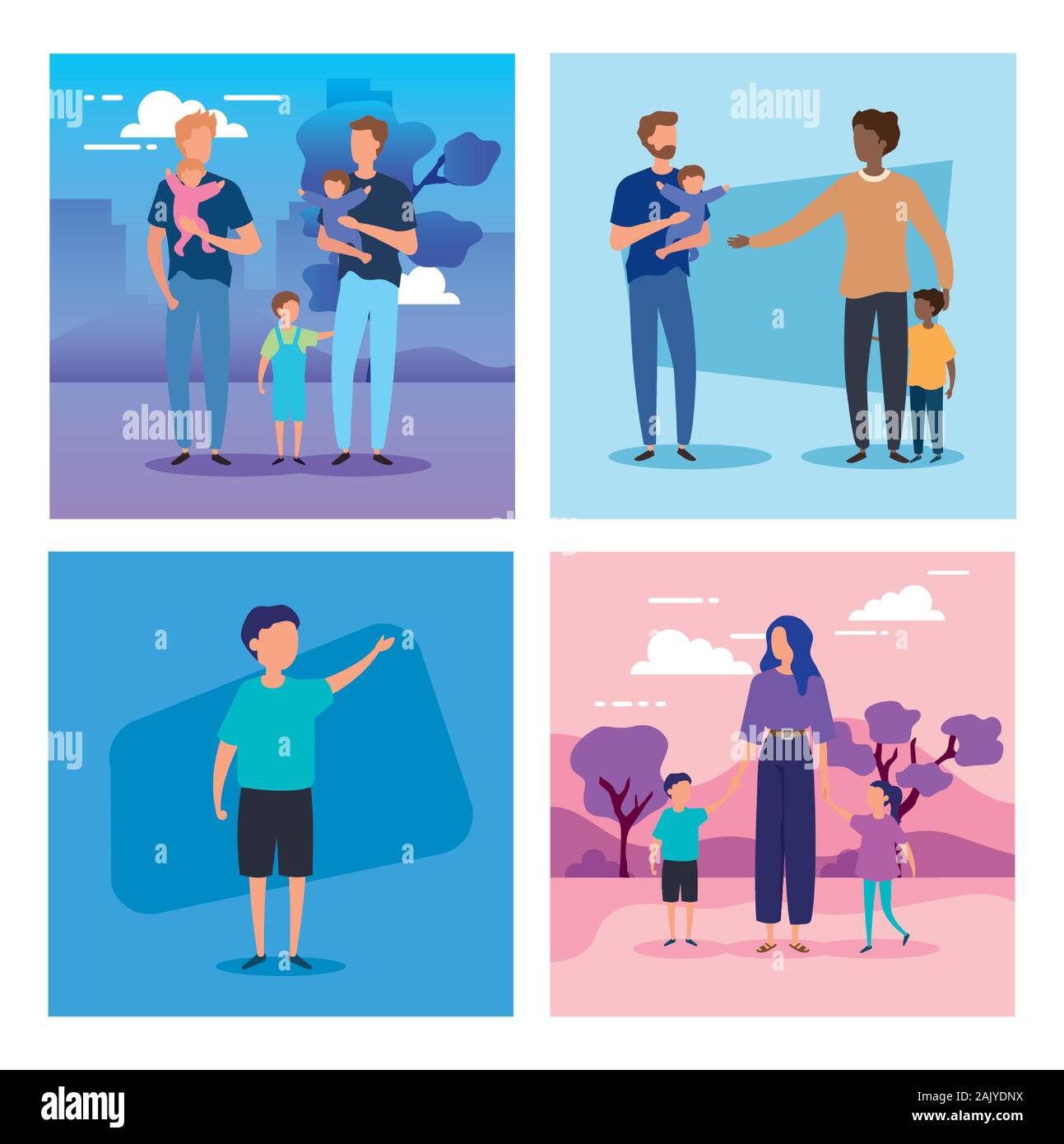 set scenes parents with sons avatar characters Stock Vector Image & Art ...