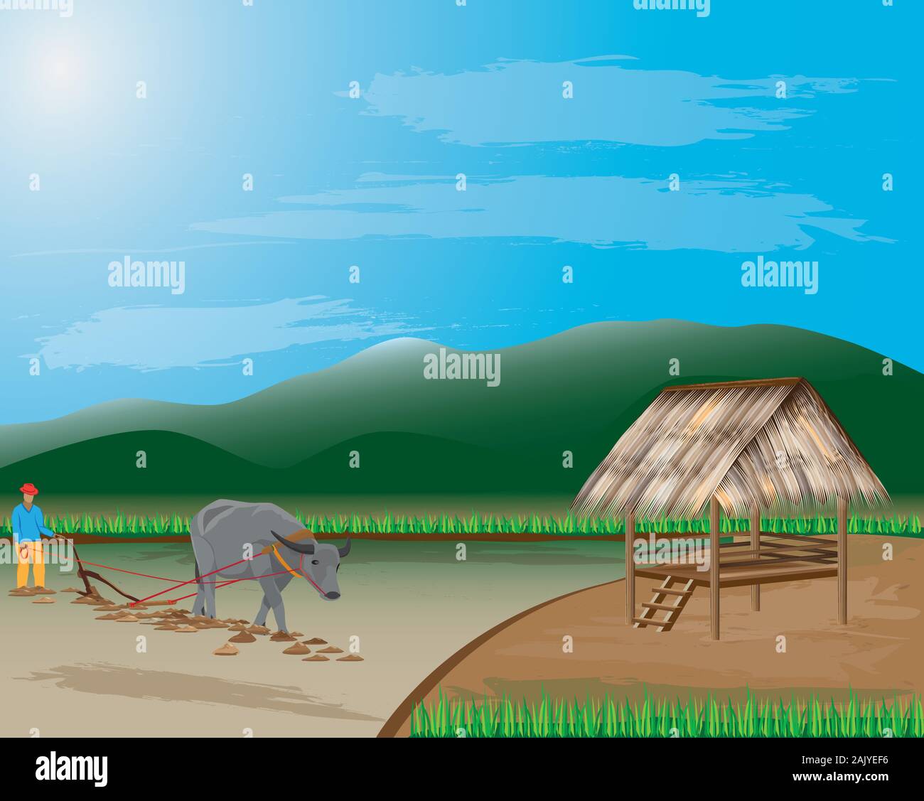 farmer plow in paddy field vector design Stock Vector Image & Art - Alamy