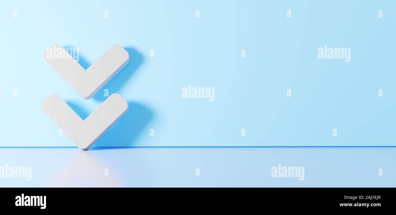 3d Rendering Of White Thick Symbol Of Angle Double Arrow Down With