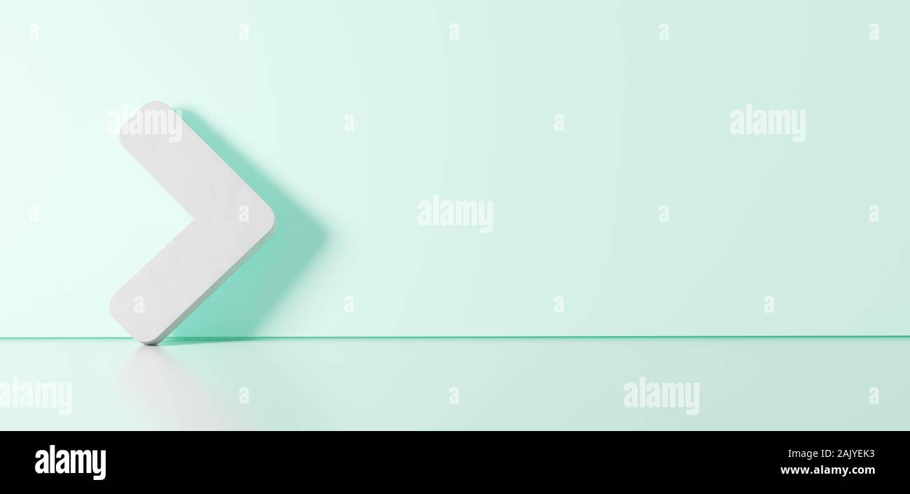3D rendering of white symbol of angle arrow right icon leaning on on ...