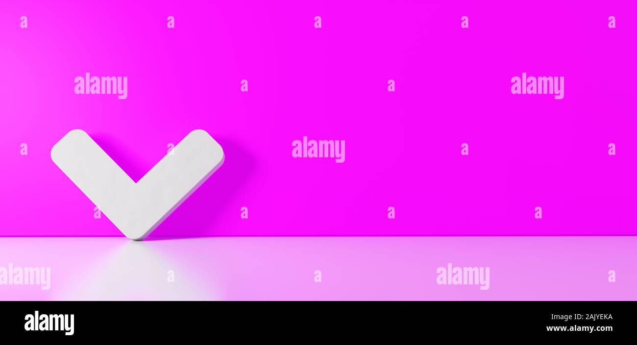 3D rendering of white symbol of angle arrow down icon leaning on on ...