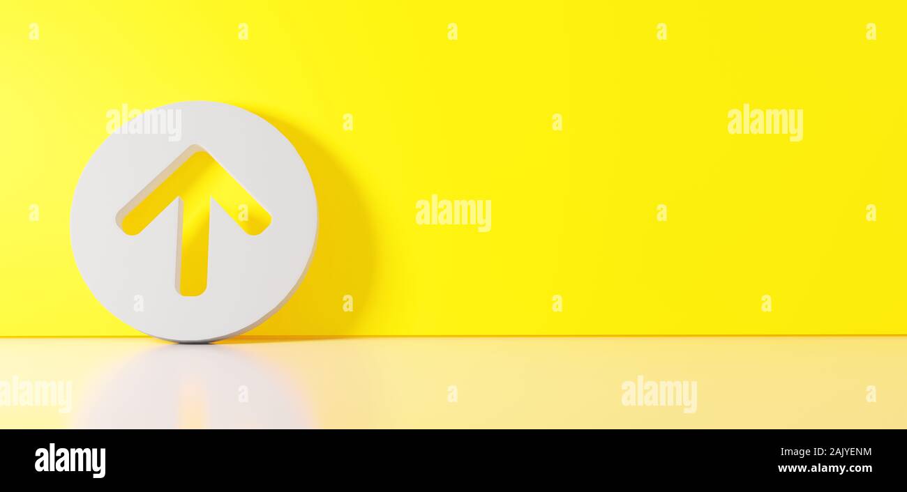 3D rendering of white symbol of open down rounded arrow in circle icon ...