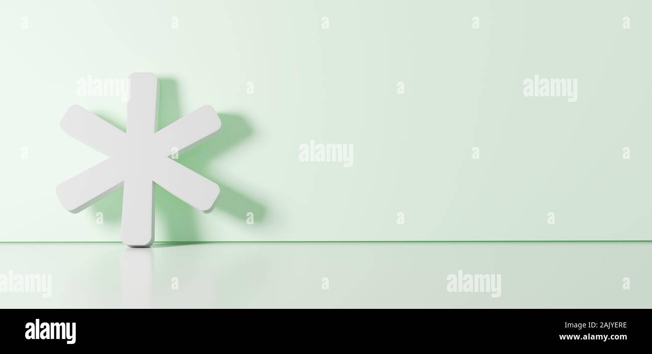 3D rendering of white symbol of asterisk icon leaning on on color wall ...