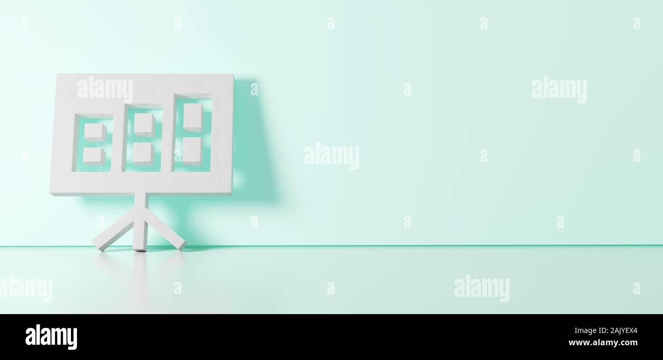 3d Rendering Of White Symbol Of Bar Chart On Flipchart Icon Leaning On On Color Wall With Floor