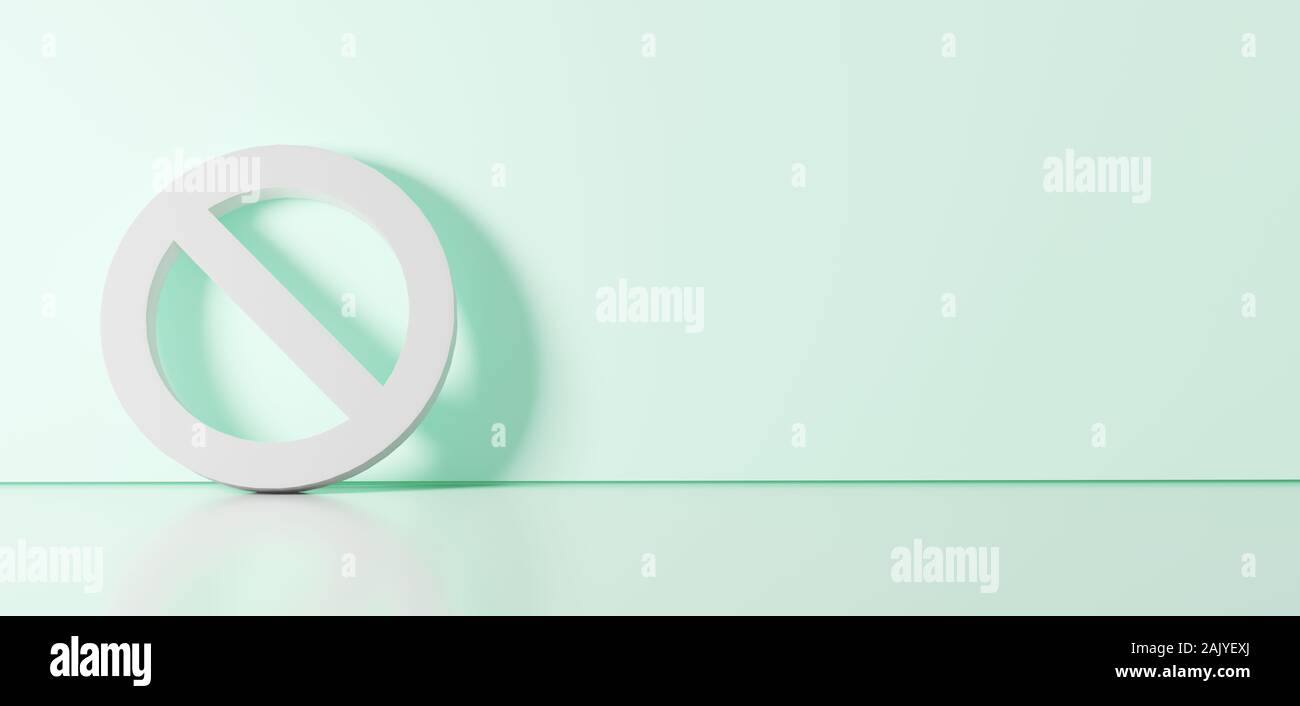 3D rendering of white symbol of circle ban sign icon leaning on on ...